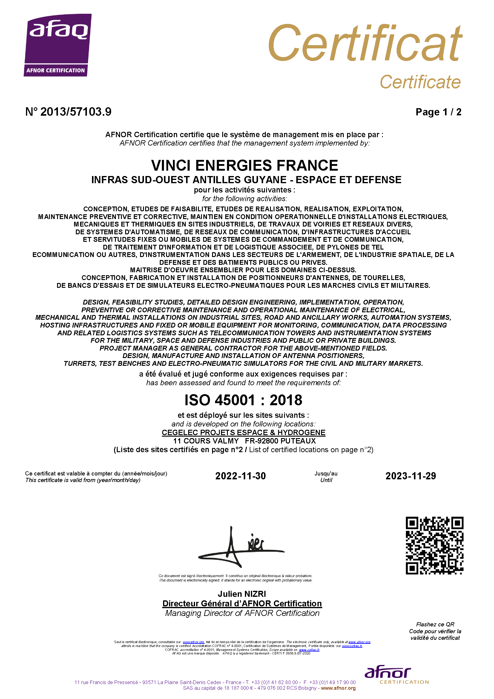 ISO 45001 - Cegelec Defense